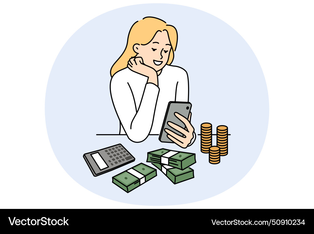 Smiling woman manage budget Royalty Free Vector Image