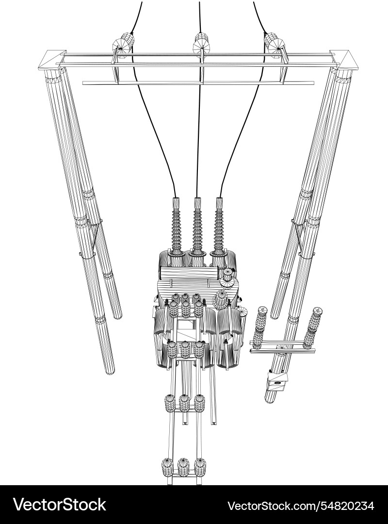 Wireframe electric transformer substation power Vector Image