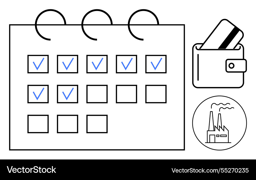 Calendar with checkmarks wallet card Royalty Free Vector