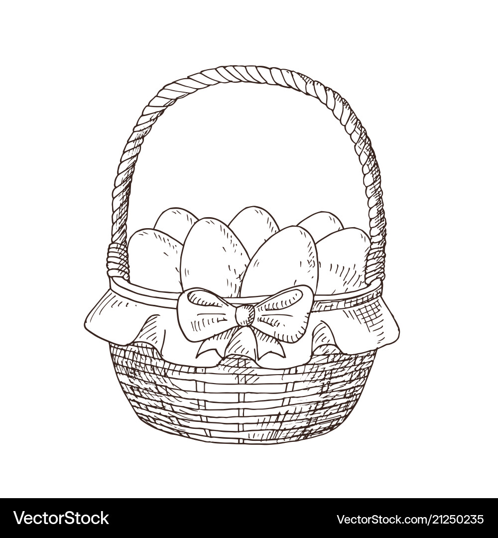 Hand drawn easter basket with eggs Royalty Free Vector Image