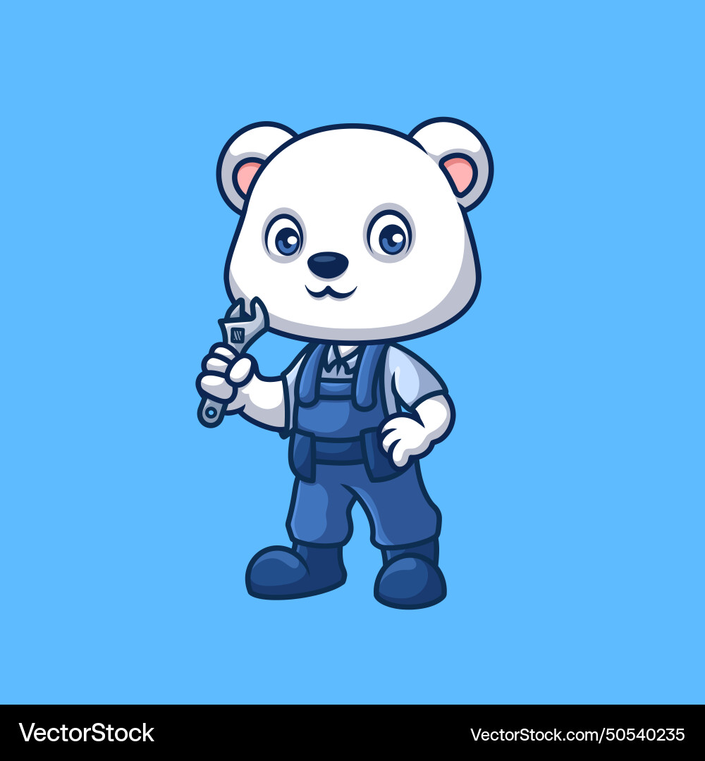 Mechanic polar bear cute cartoon Royalty Free Vector Image