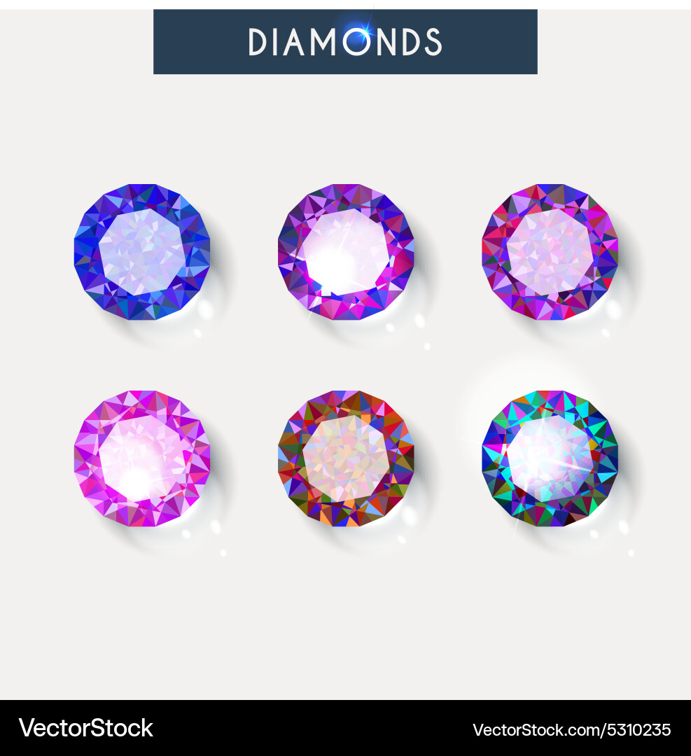 Set realistic diamond with reflex glare and shadow