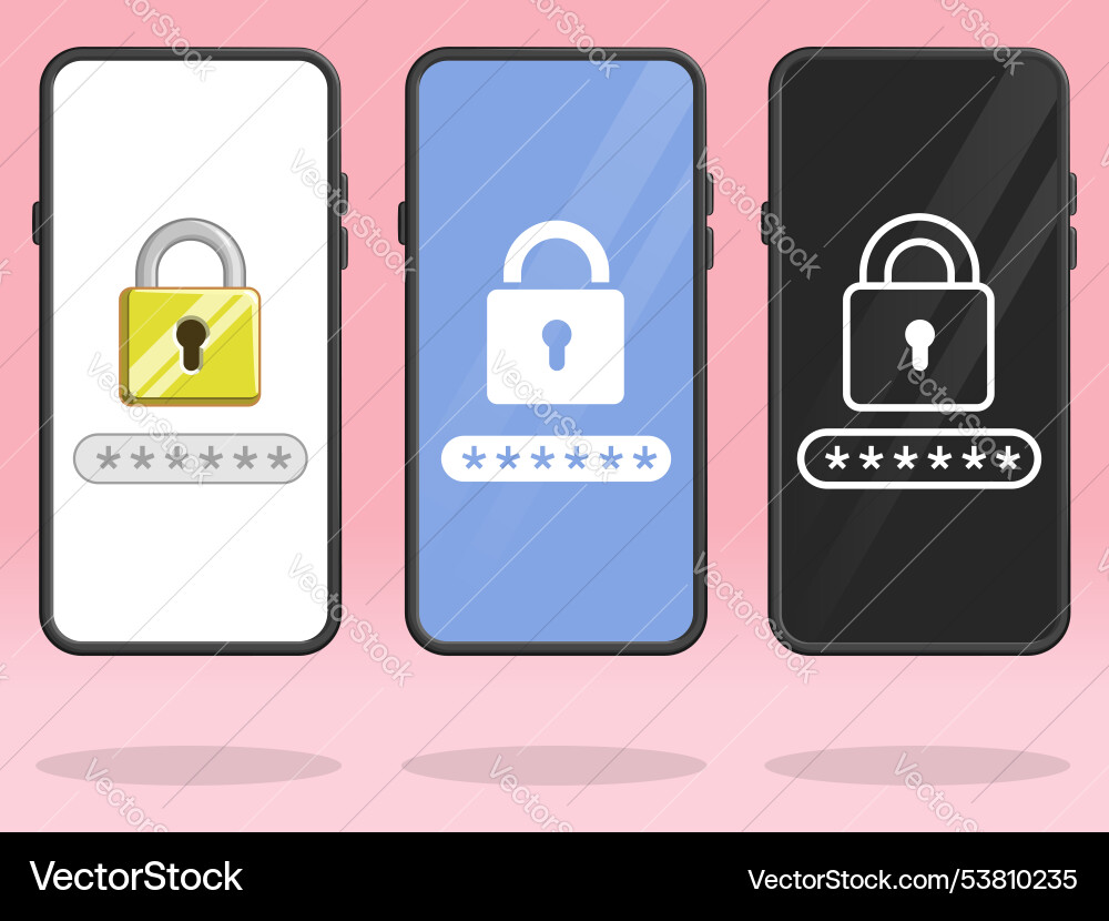 Smartphone lock screen padlock asking password Vector Image
