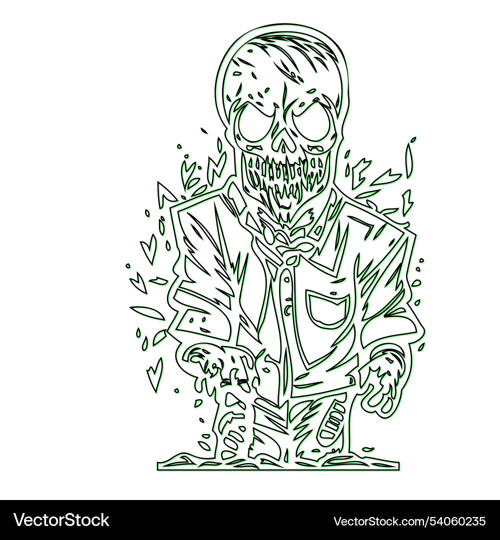 Zombie outline sketch green Royalty Free Vector Image