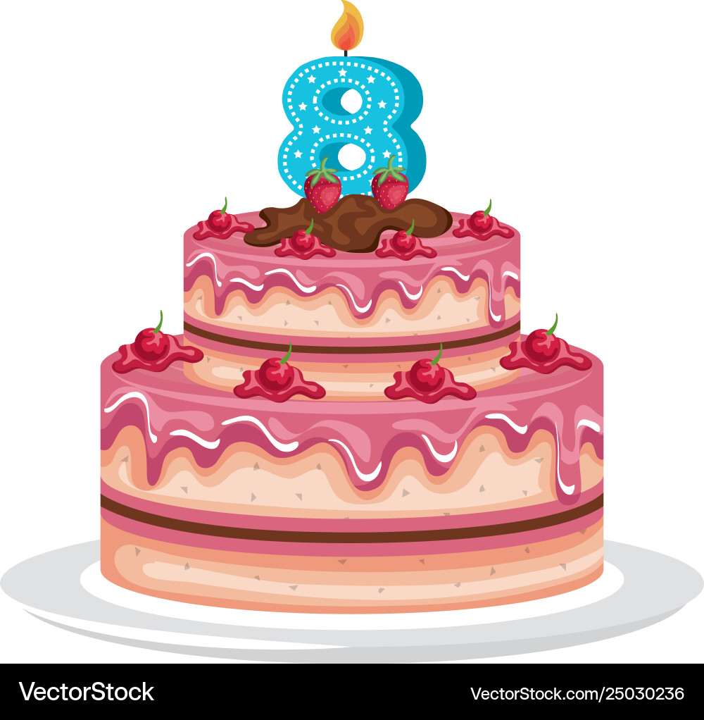 Delicious cake with candle number eight Royalty Free Vector