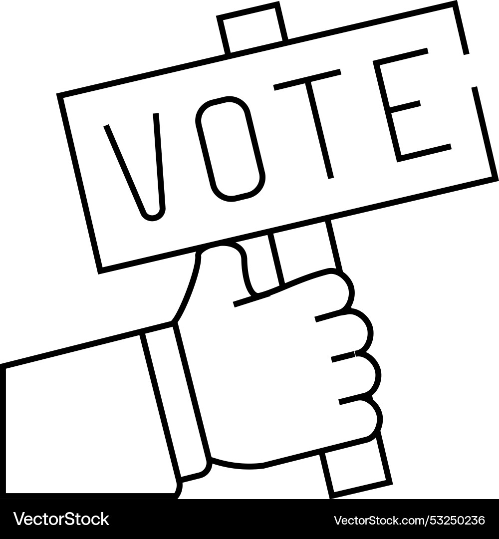 Hand holding vote nameplate line icon Royalty Free Vector