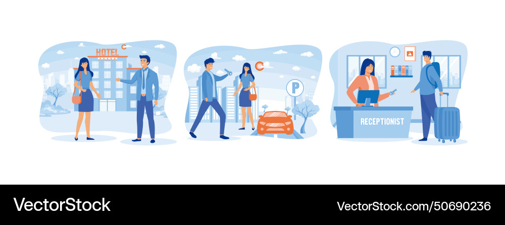 Isolated hotel services set valet parking Vector Image