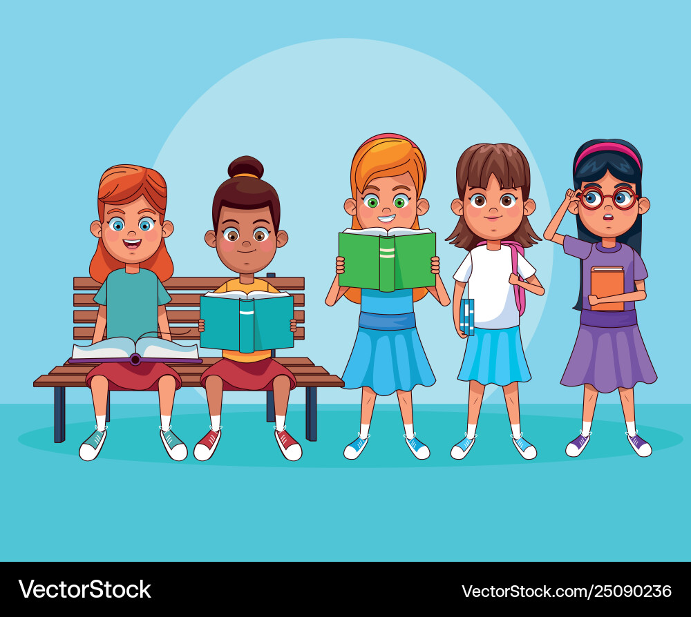 Kids reading books cartoons Royalty Free Vector Image