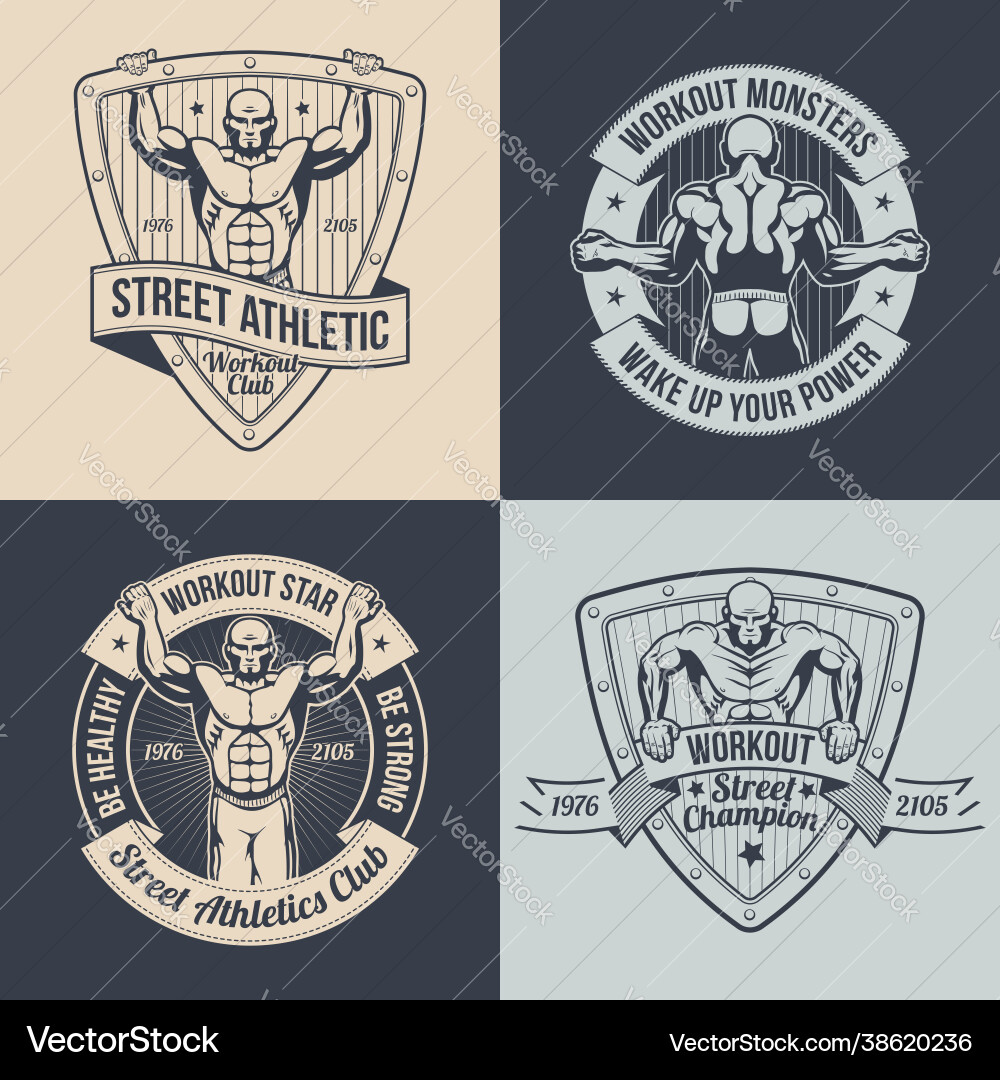 Logos street workout athletic club Royalty Free Vector Image