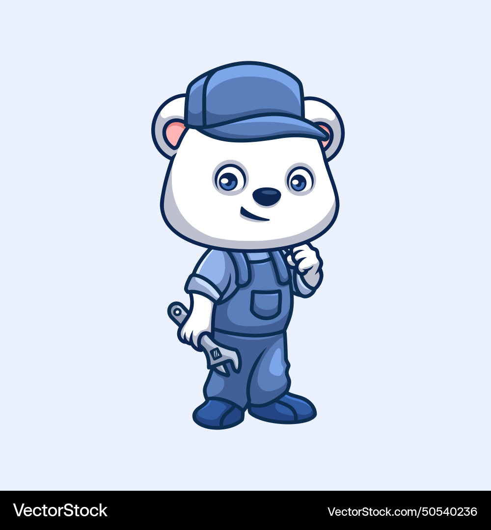 Mechanic polar bear cute cartoon Royalty Free Vector Image
