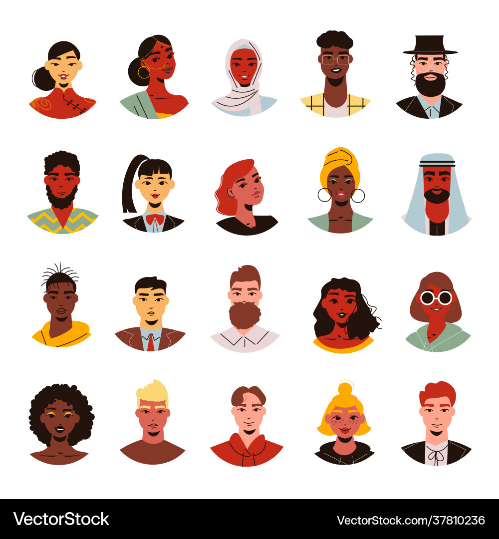 People nations faces set Royalty Free Vector Image