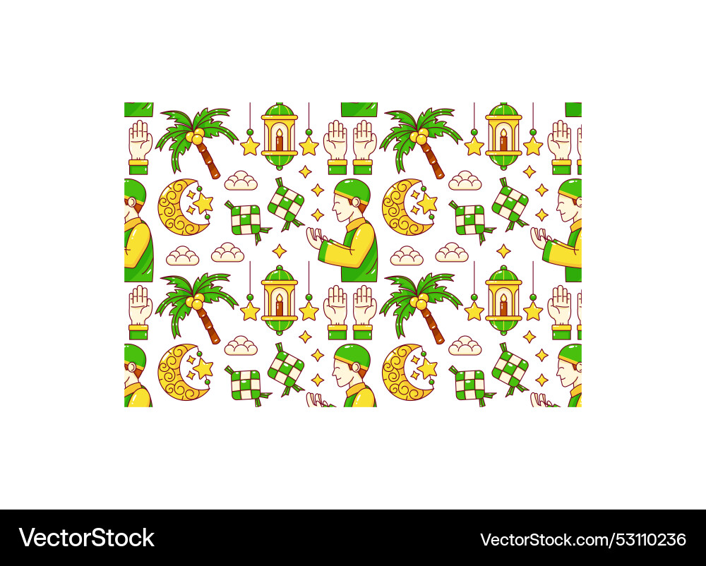 Ramadan kareem praying people coconut trees drums Vector Image