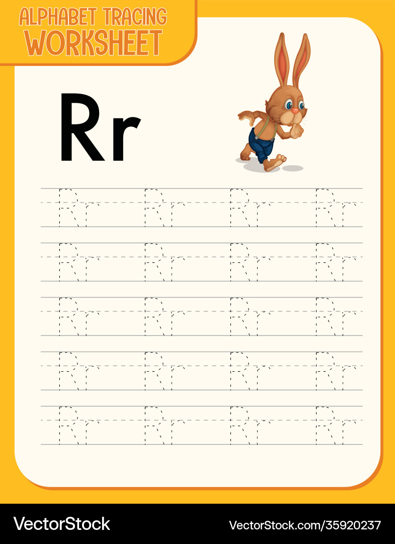Alphabet tracing worksheet with letter r Vector Image
