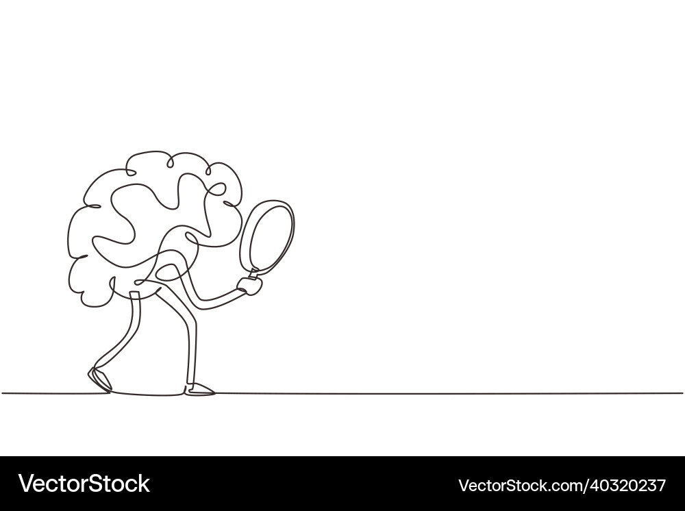 Brain Mascot with Magnifying Glass Royalty Free Vector Image
