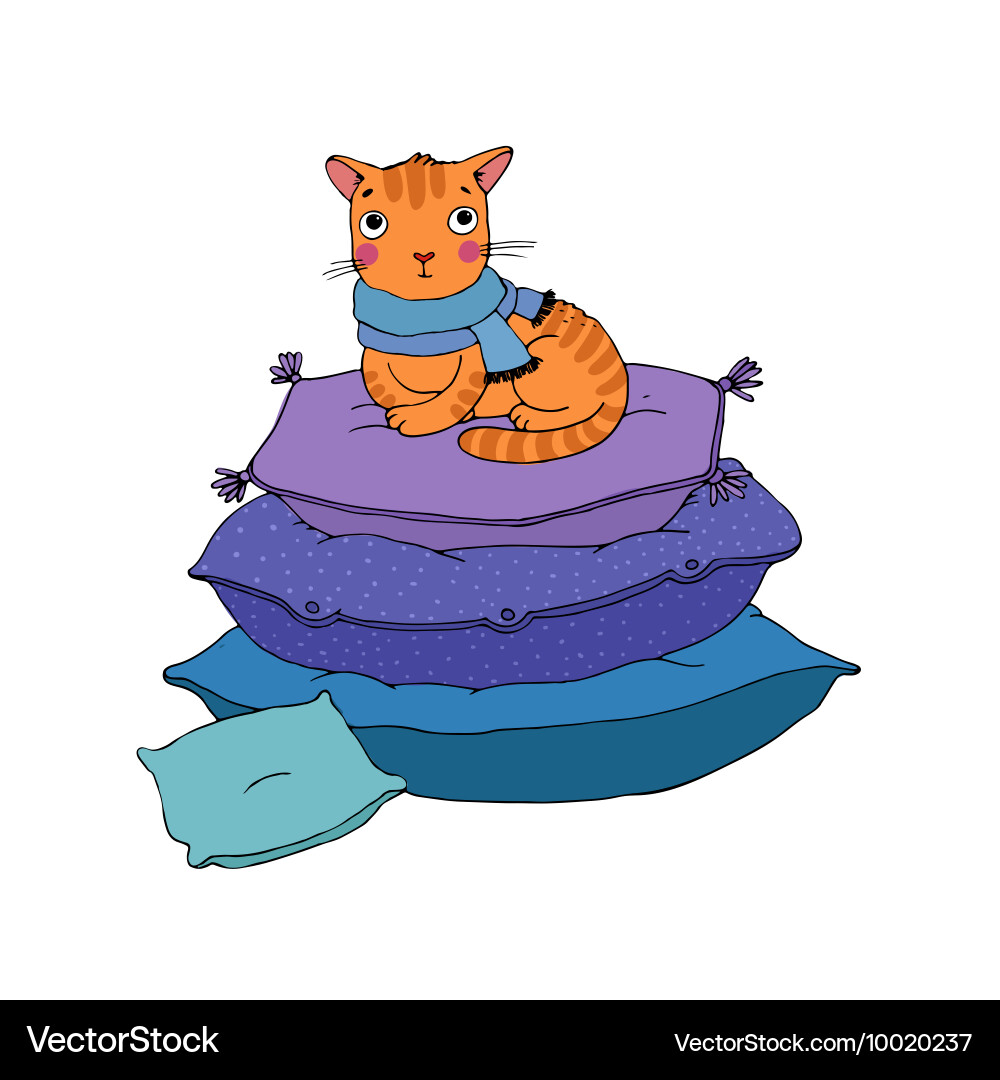 Cute cartoon cat on cushions Royalty Free Vector Image