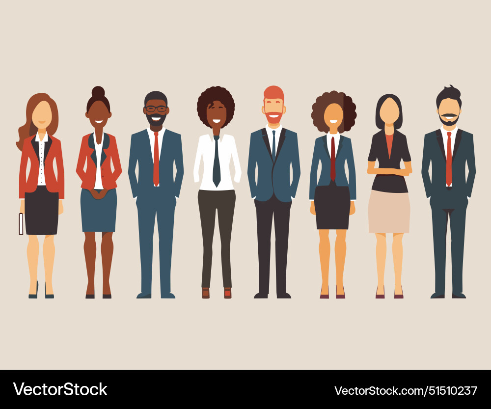 Eight diverse cartoon professionals standing Vector Image