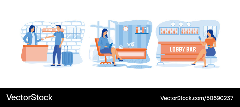 Hotel service check-in at the reception Royalty Free Vector