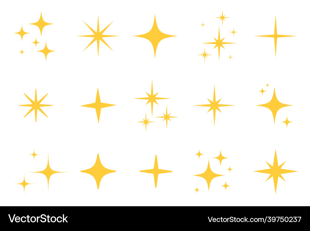Sparkle Star Icon Set - Gold & Yellow Vector Image