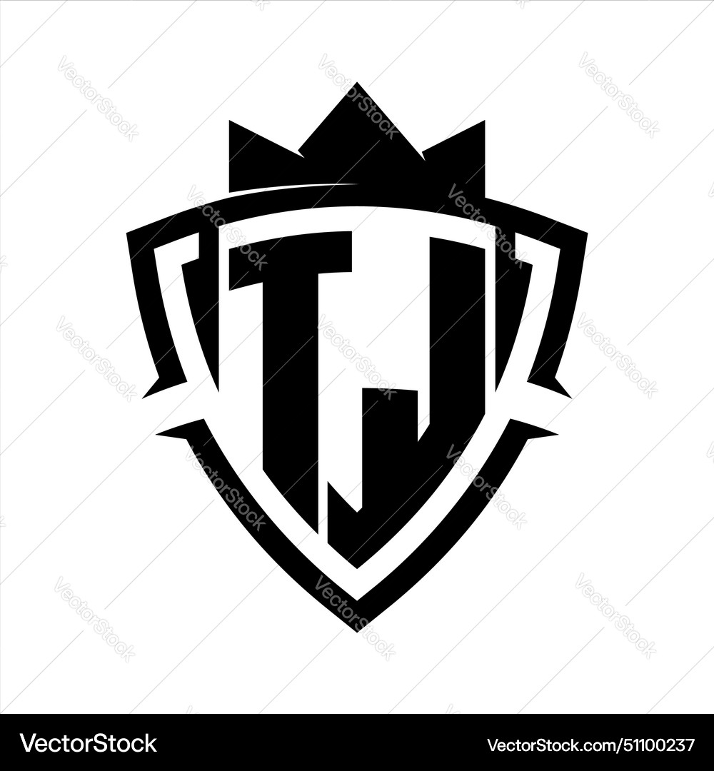 Tj letter bold monogram triangle curve shield Vector Image