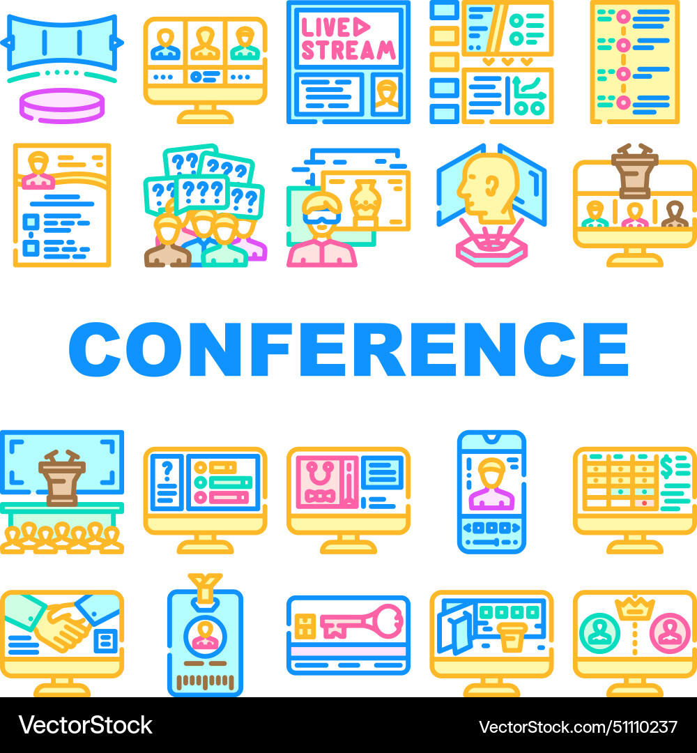 Virtual conference event online icons set Vector Image