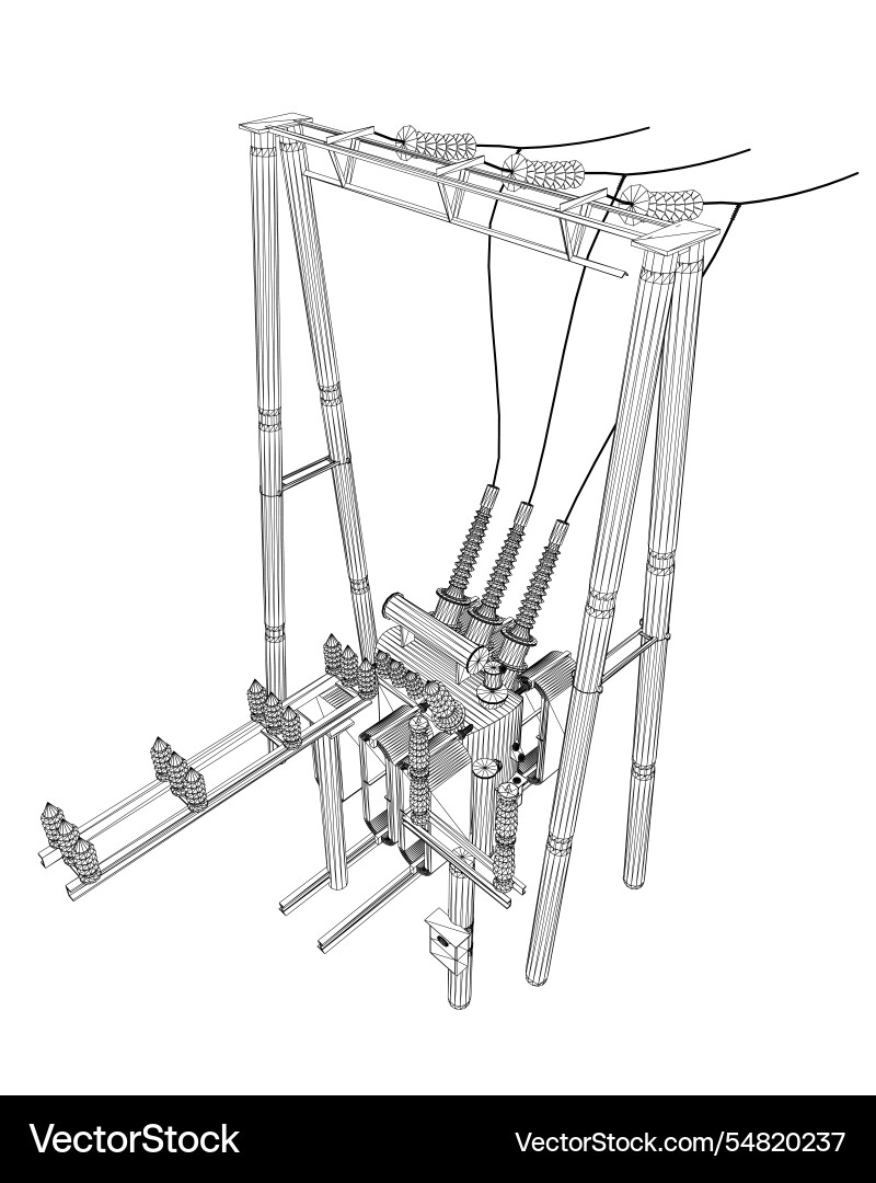 Wireframe electric transformer substation power Vector Image