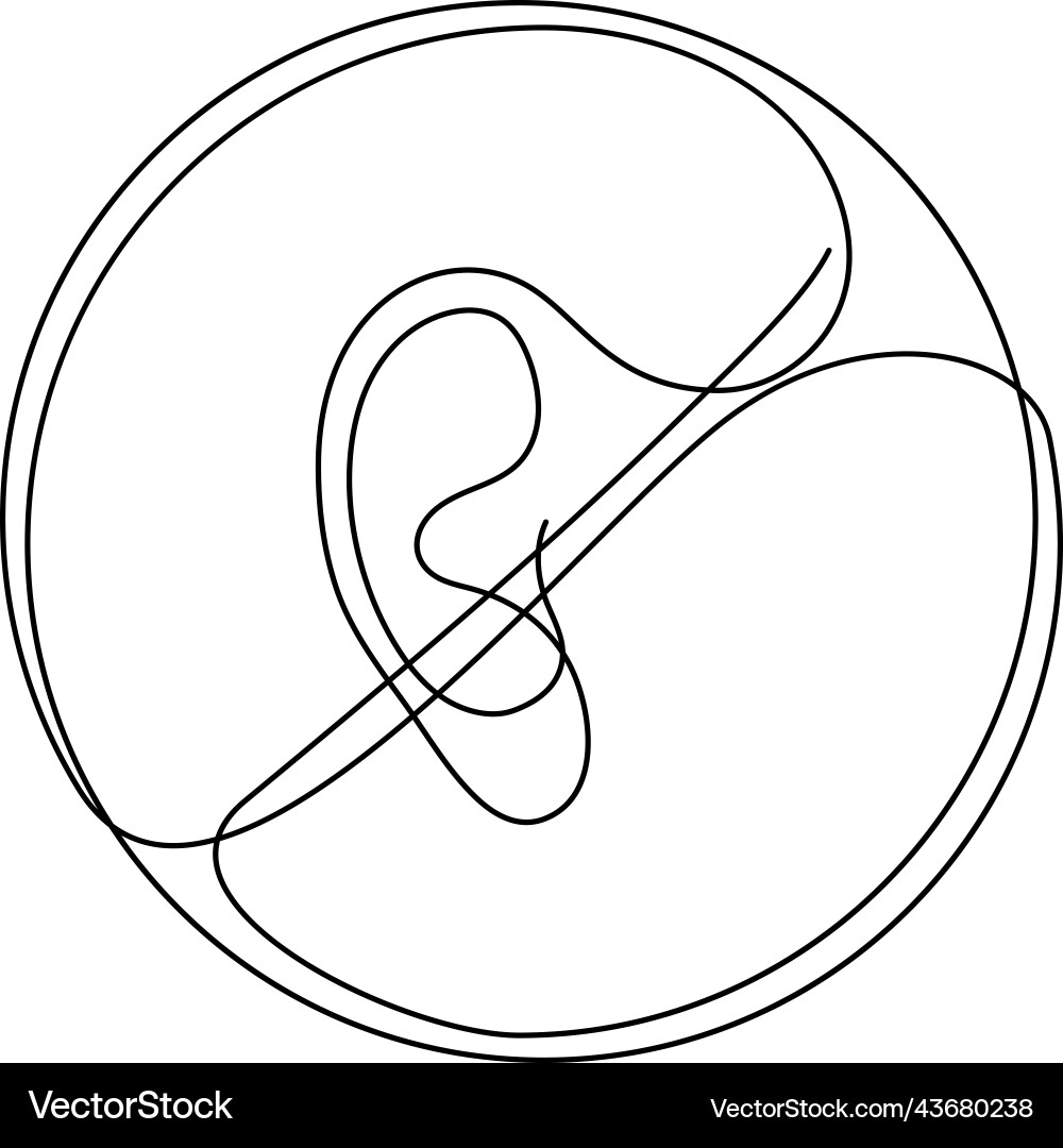 Continuous line drawing of ear crossed Royalty Free Vector