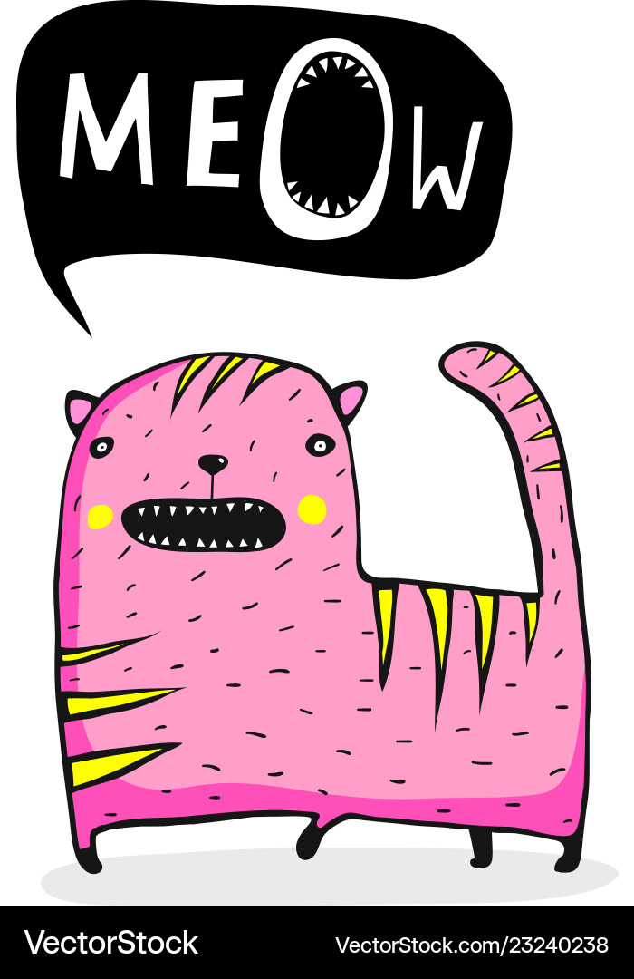 Quirky meow cat cartoon Royalty Free Vector Image