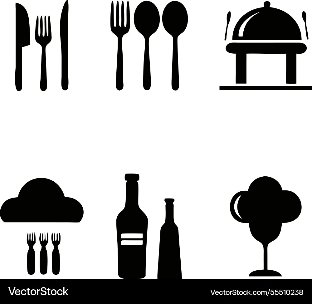Restaurant icons set dining waitstaff Royalty Free Vector