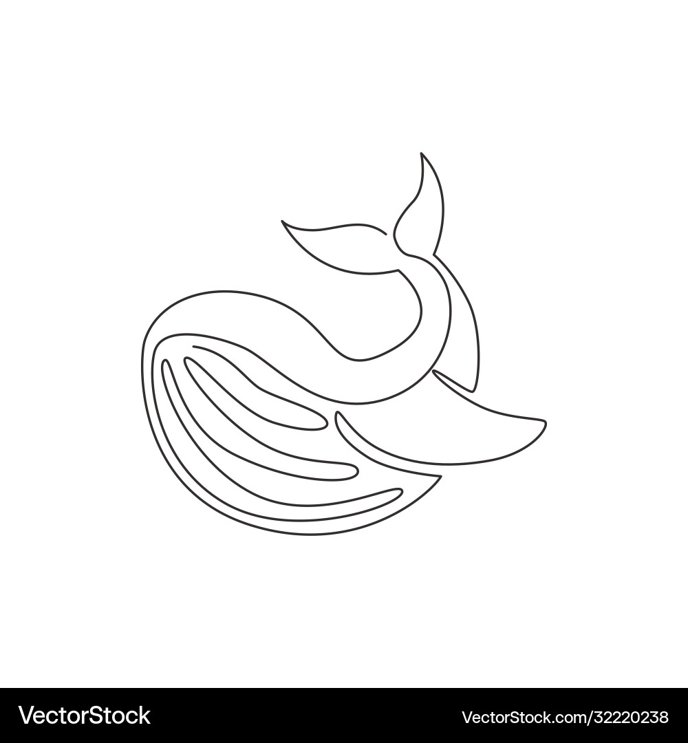 Single continuous line drawing big whale Vector Image