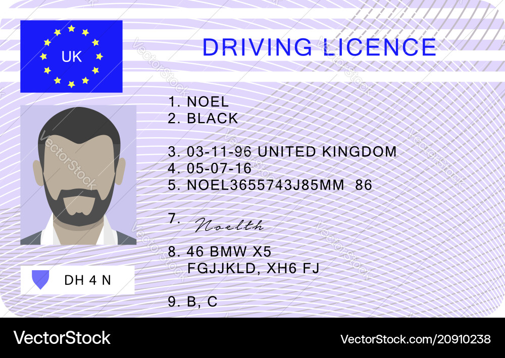 Uk driver license id card cartoon style Royalty Free Vector