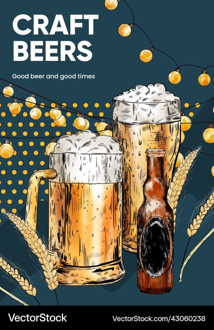 Watercolor Craft Beer Poster Template Royalty Free Vector