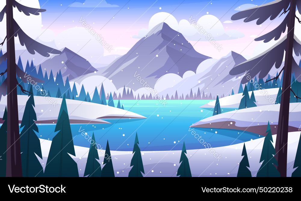 Winter mountain lake landscape Royalty Free Vector Image