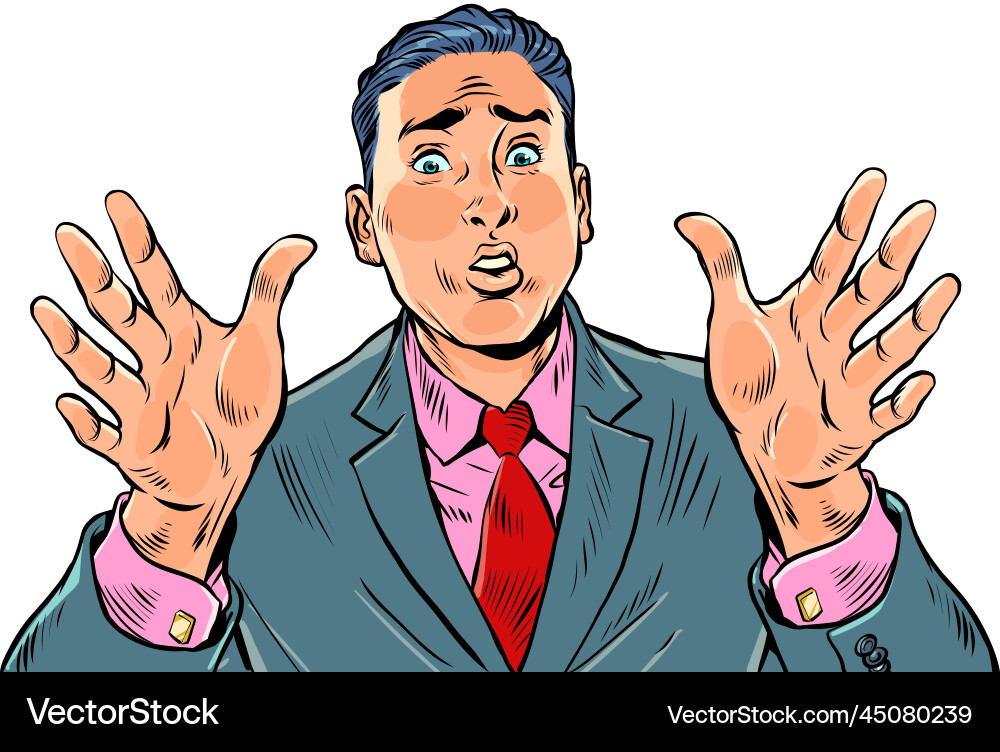 Alarmed businessman hand gesture warning about Vector Image