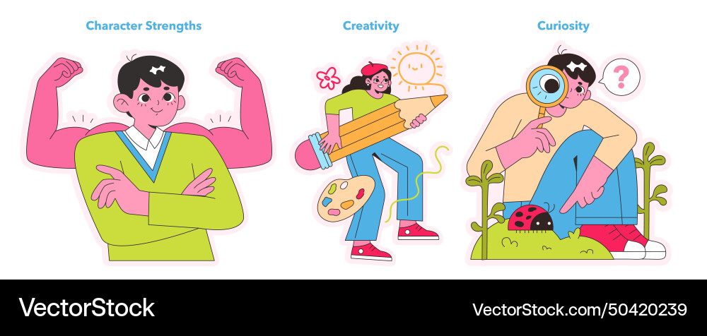 Character strengths trio Royalty Free Vector Image