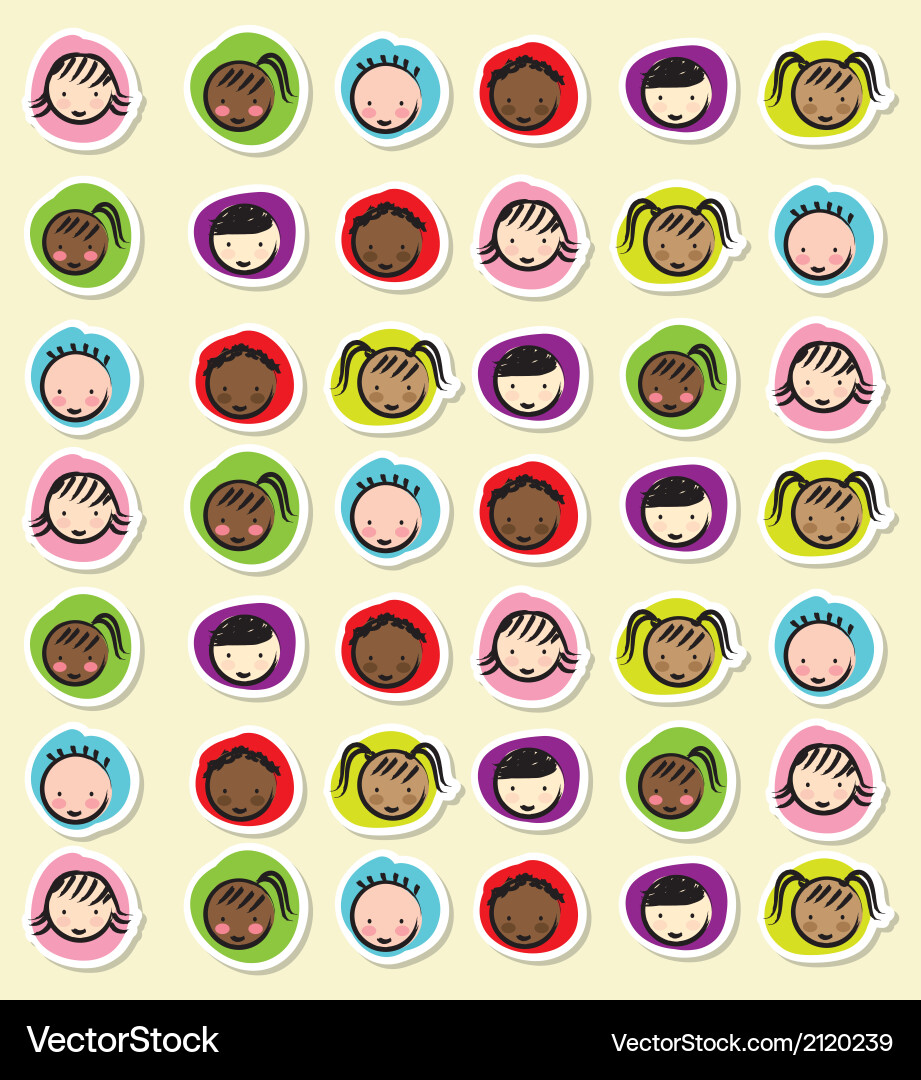 Children faces over beige background drawing Vector Image