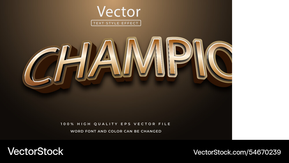 Editable champion text effect 3d style Royalty Free Vector