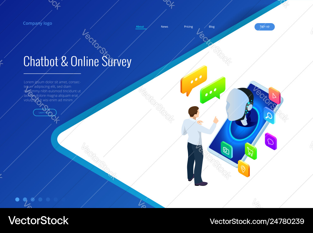 Isometric chat bot and online survey exam Vector Image
