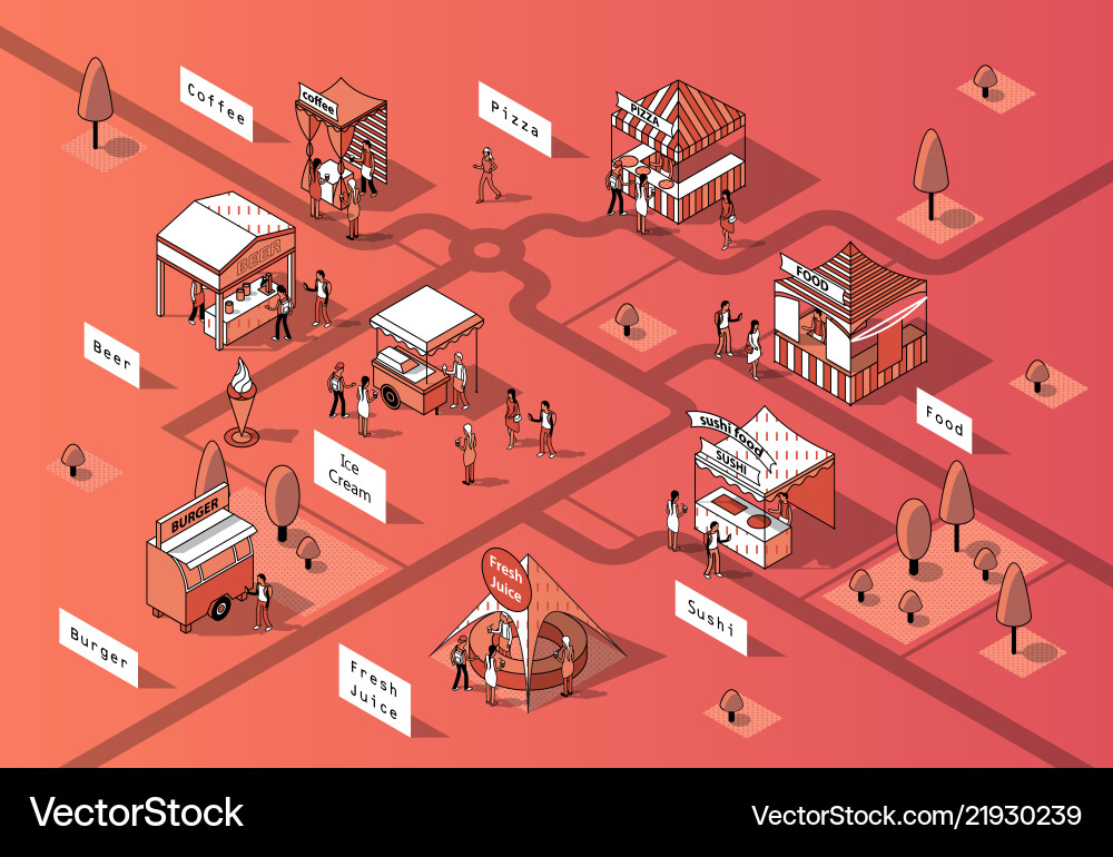 Isometric Food Market Scene Royalty Free Vector Image