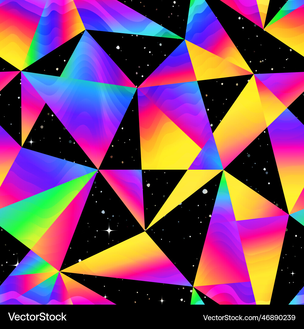 Neon triangles seamless pattern with star Vector Image