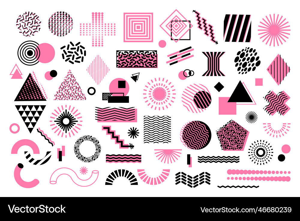 Pink and black shapes set geometric elements Vector Image
