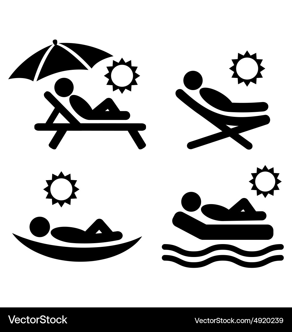 Summer Sunbathing Icons - Relax & Vacation Vector Image