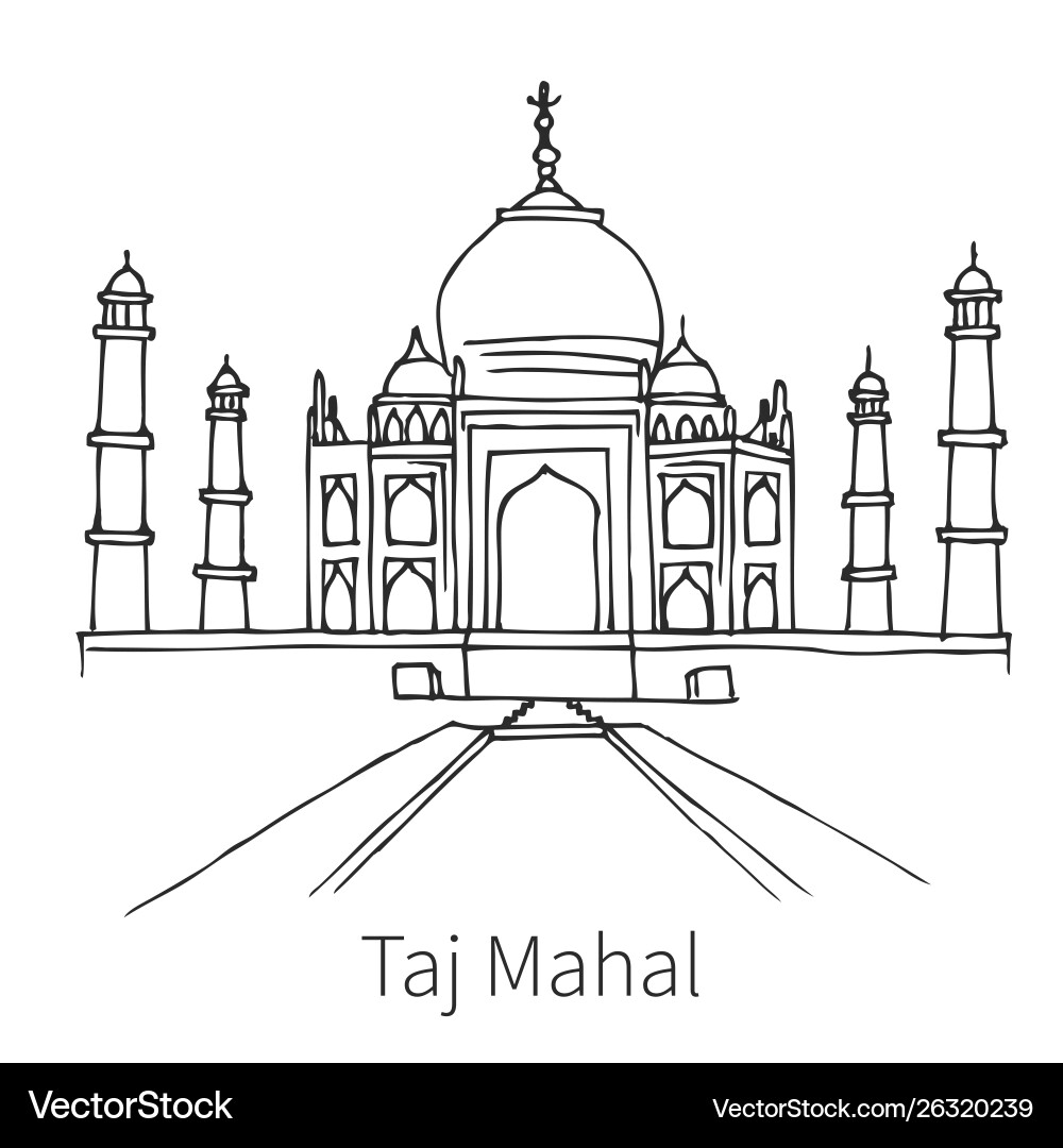 Taj mahal drawing sketch Royalty Free Vector Image