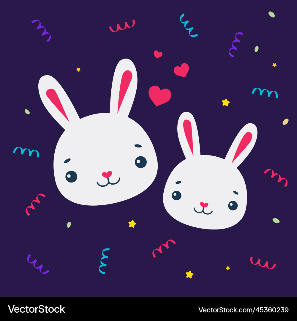 Two white muzzles of hares love relationship Vector Image