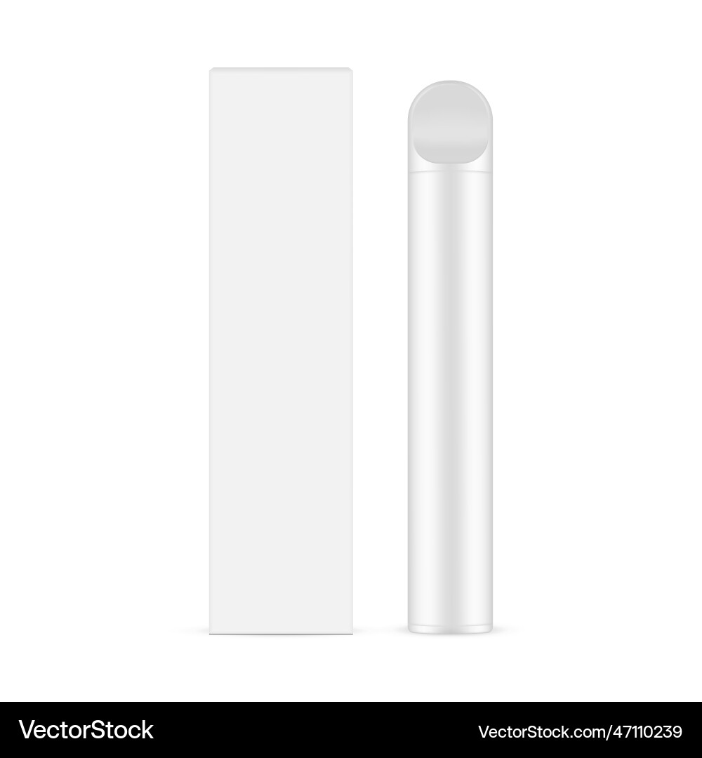 Vape device mockup with paper packaging box Vector Image