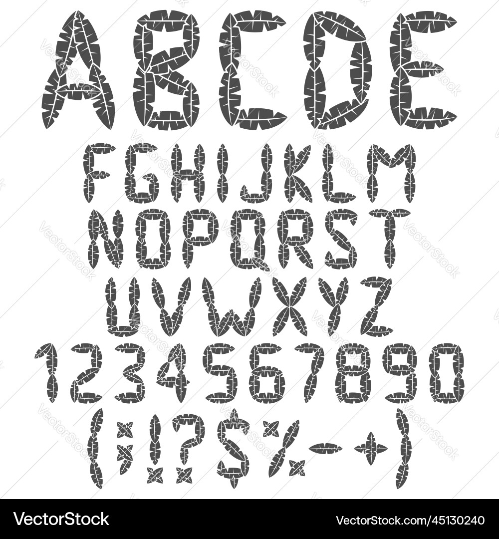 Alphabet Buchstaben Zahlen und Zeichen von Blättern Vektor Bild