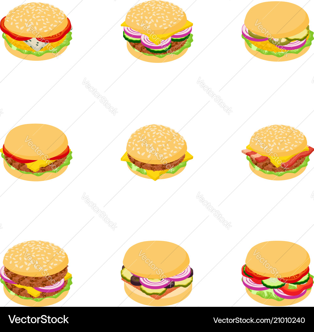 Burger icons set cartoon style Royalty Free Vector Image