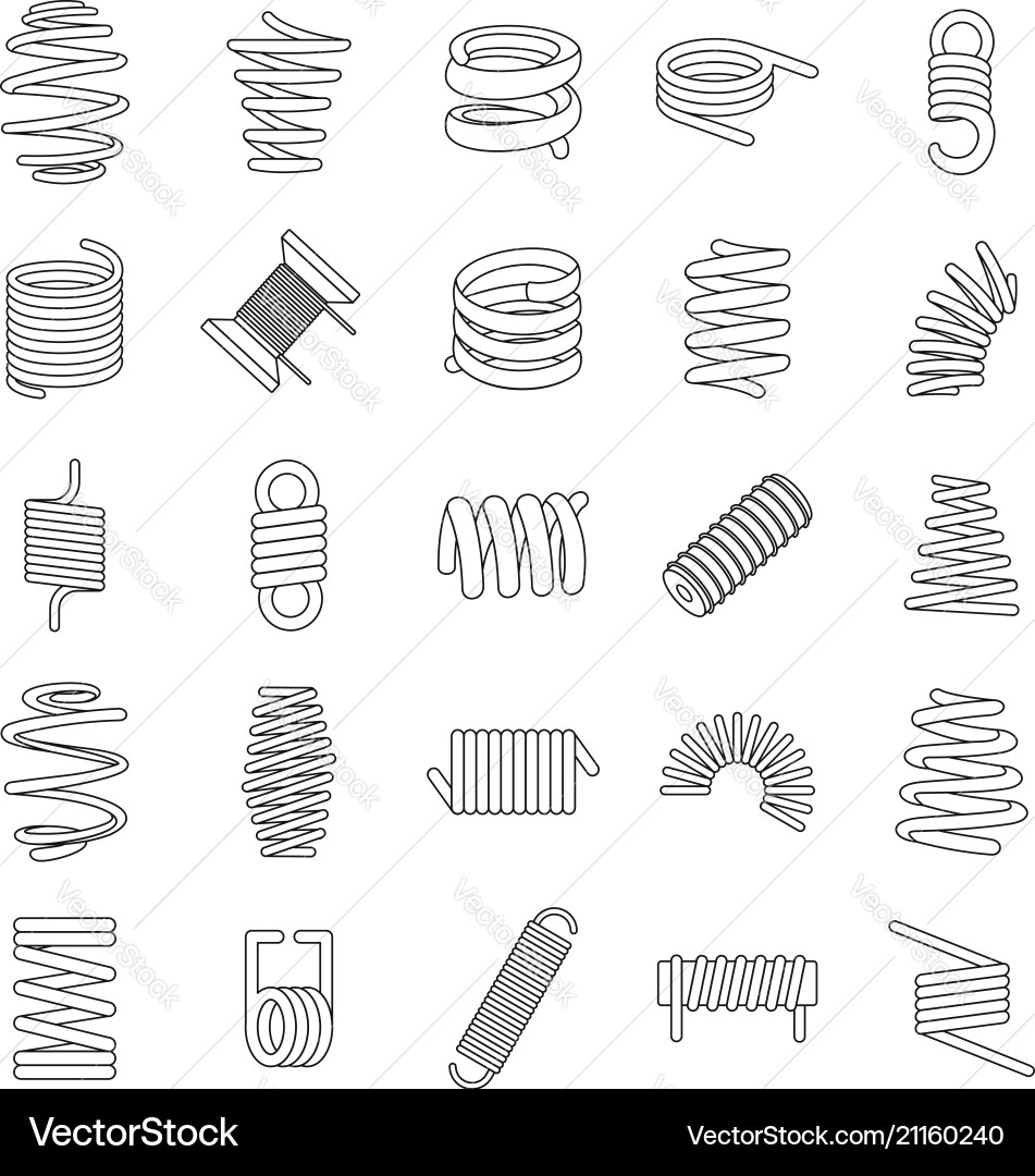 Coil spring cable icons set outline style Vector Image
