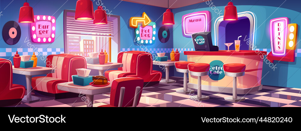 Fast food retro cafe interior with tables Vector Image