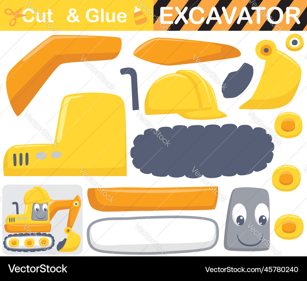 Funny excavator wearing worker helmet Royalty Free Vector