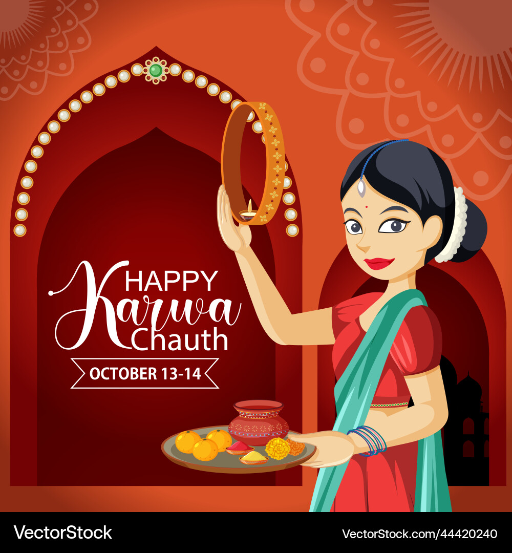 Happy karwa chauth poster design Royalty Free Vector Image